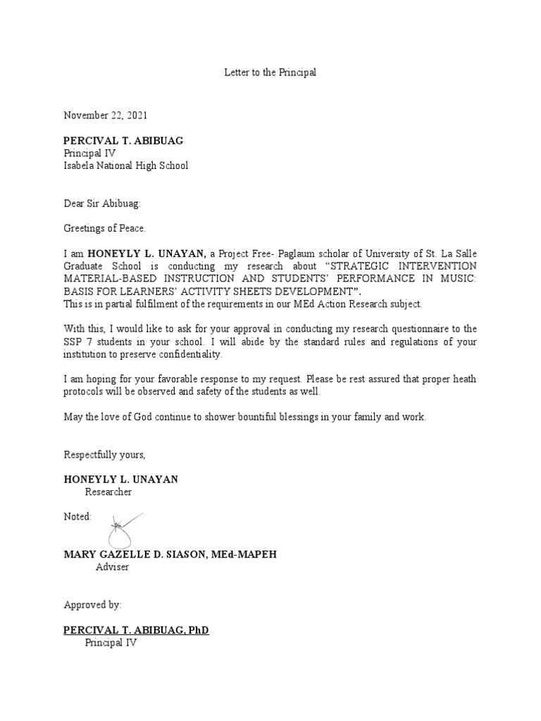 Letter To The Principal | PDF