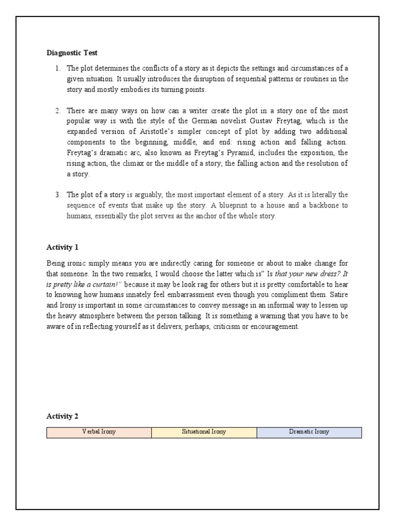 CREATIVE WRITING Questionnaire 1 Module 4 | PDF | Narration | Plot ...