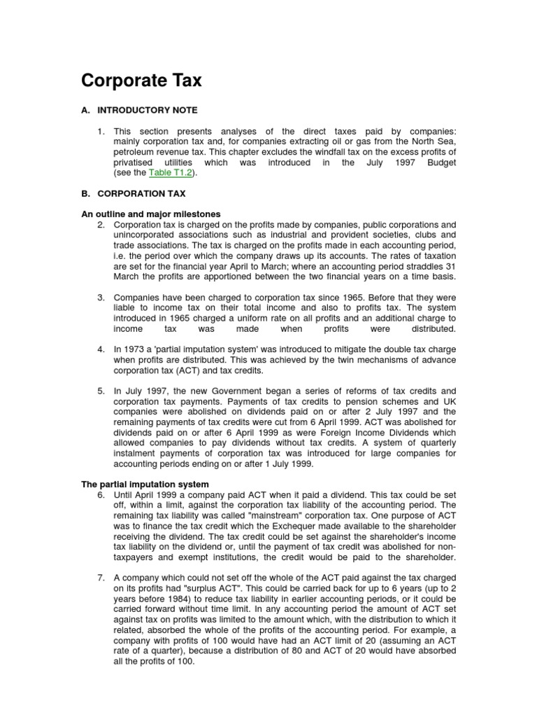 Partial Imputation System in UK | PDF | United Kingdom Corporation Tax ...