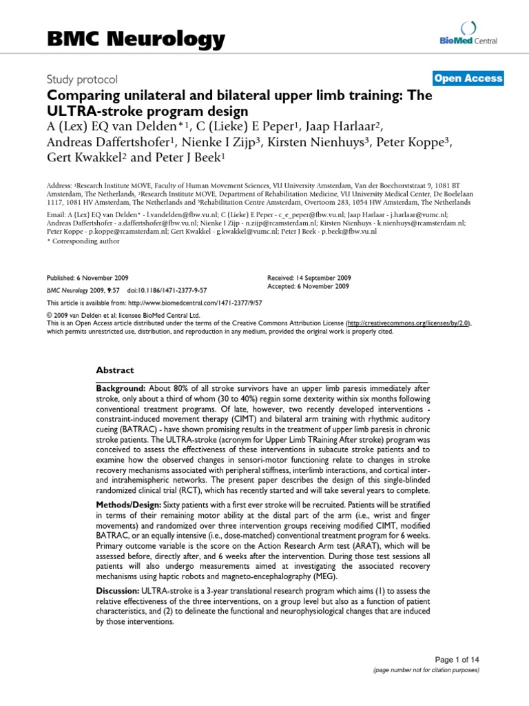 BMC Neurology: Comparing Unilateral and Bilateral Upper Limb Training ...