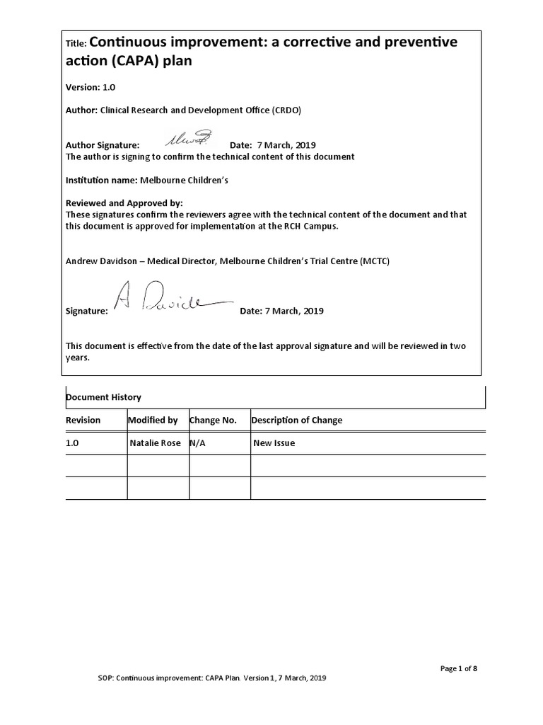 Continuous Improvement: A Corrective and Preventive Action (CAPA) Plan ...