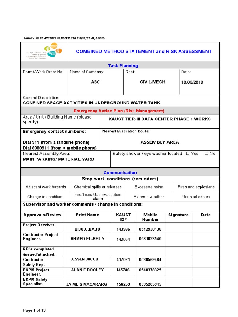 Confined Space Safety for Water Tanks | PDF | Personal Protective ...