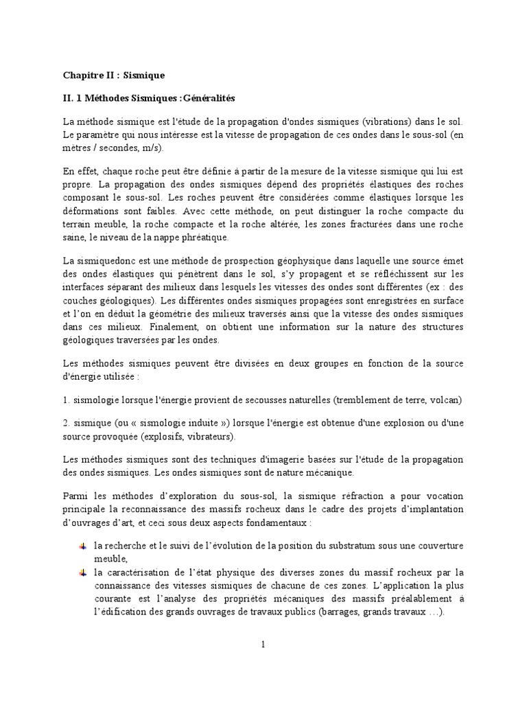 SISMIQUE REFRACTION Chapitre II | PDF | Sismologie | Élasticité (Physique)