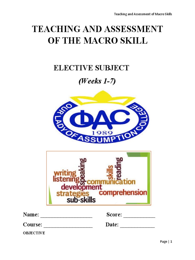 Teaching and Assessment of The Macro Skill: Elective Subject | PDF ...
