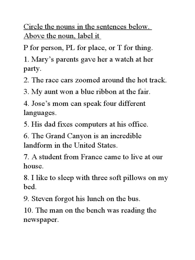 First Test On Nouns Pronouns and Verbs | PDF