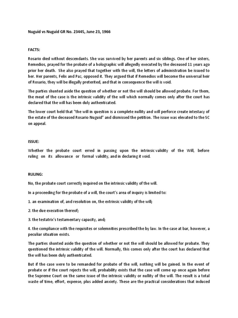 SPECPRO - 29 - Nuguid Vs Nuguid - DIGEST | PDF | Will And Testament ...