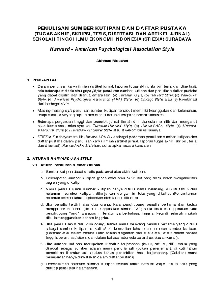 Panduan Sitasi Harvard-APA | PDF