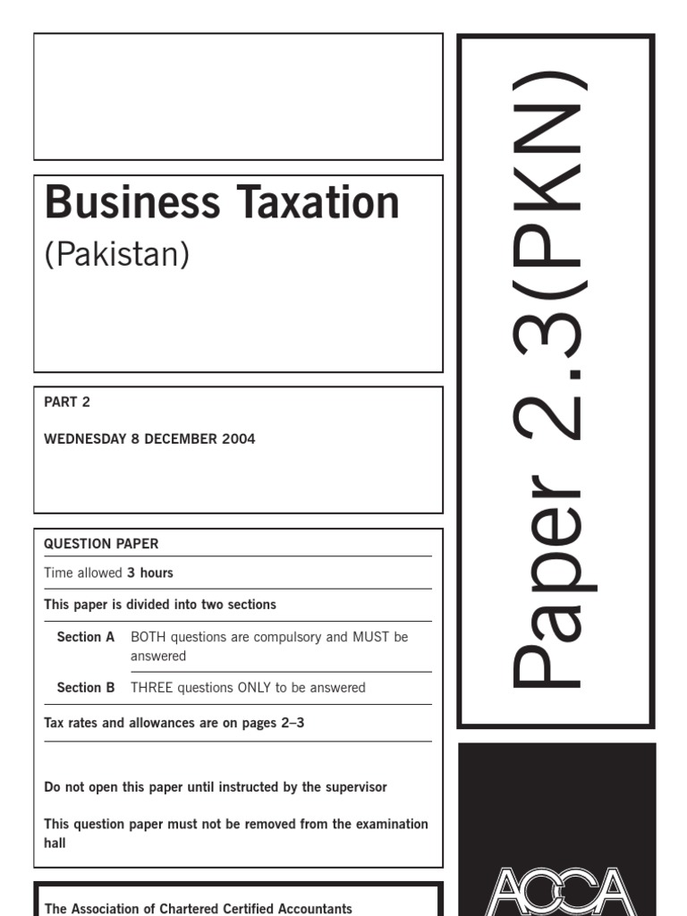 ACCA F6 Taxation Solved Past Papers | PDF | Expense | Tax Deduction