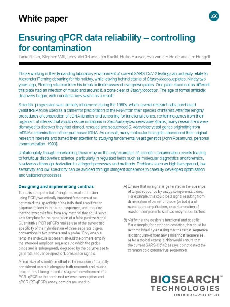 White Paper - QPCR Data Reliability Controlling Contamination | PDF ...