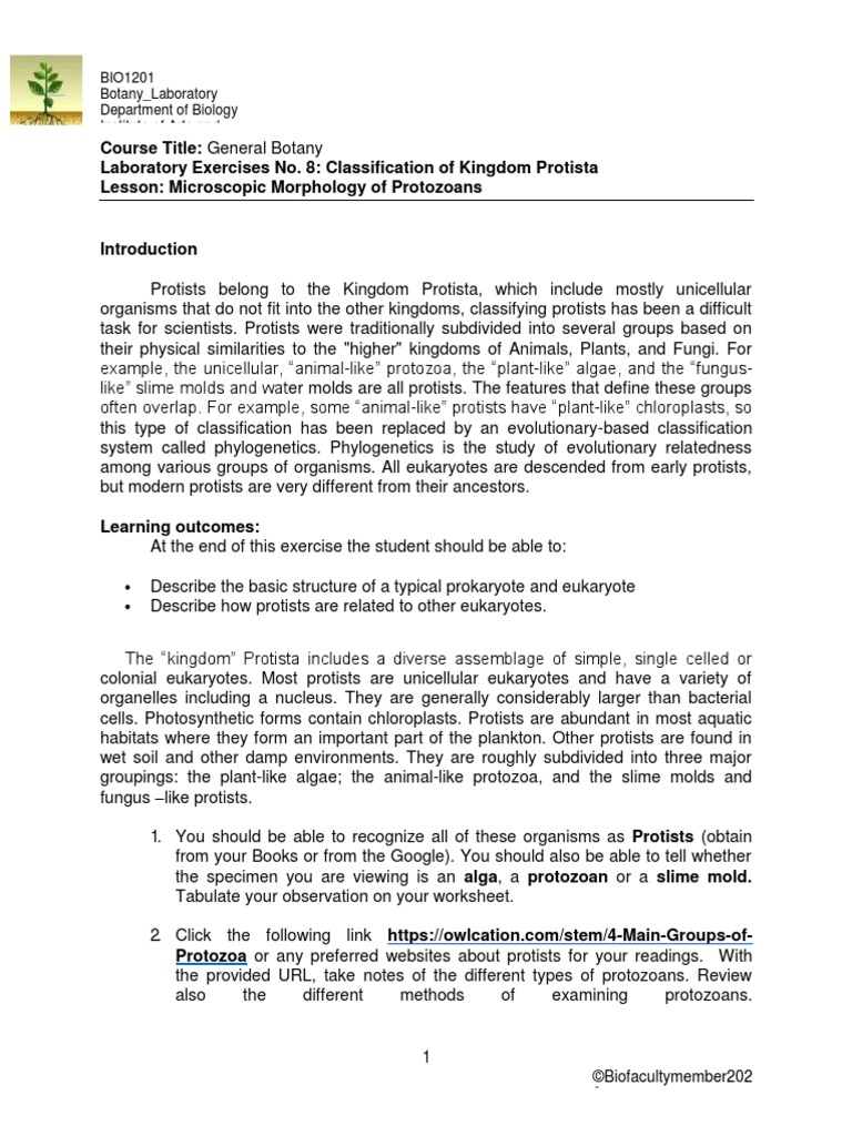 BIO1201 Botany - Laboratory Department of Biology Institute of Arts and ...