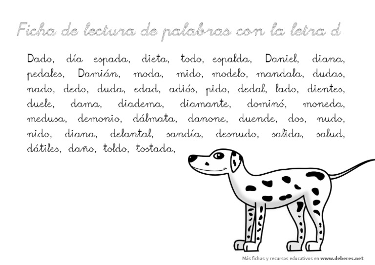Ficha de lectura: Palabras con D | PDF