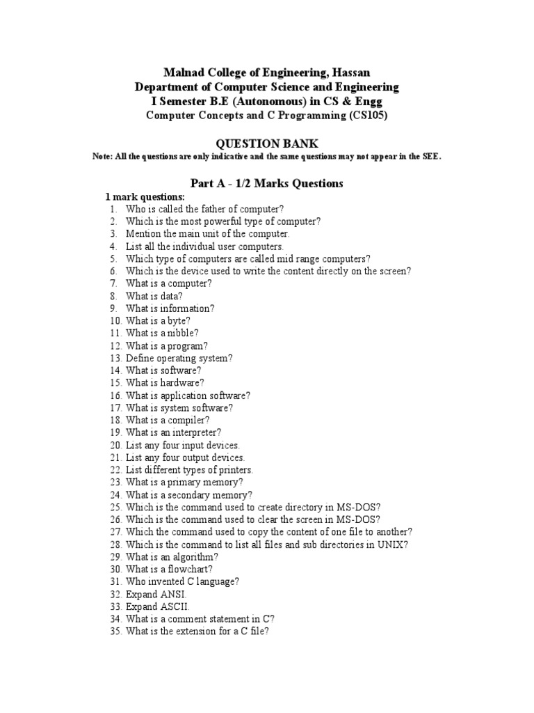 Ccp Question Bank Pdf C Programming Language Subroutine 0145