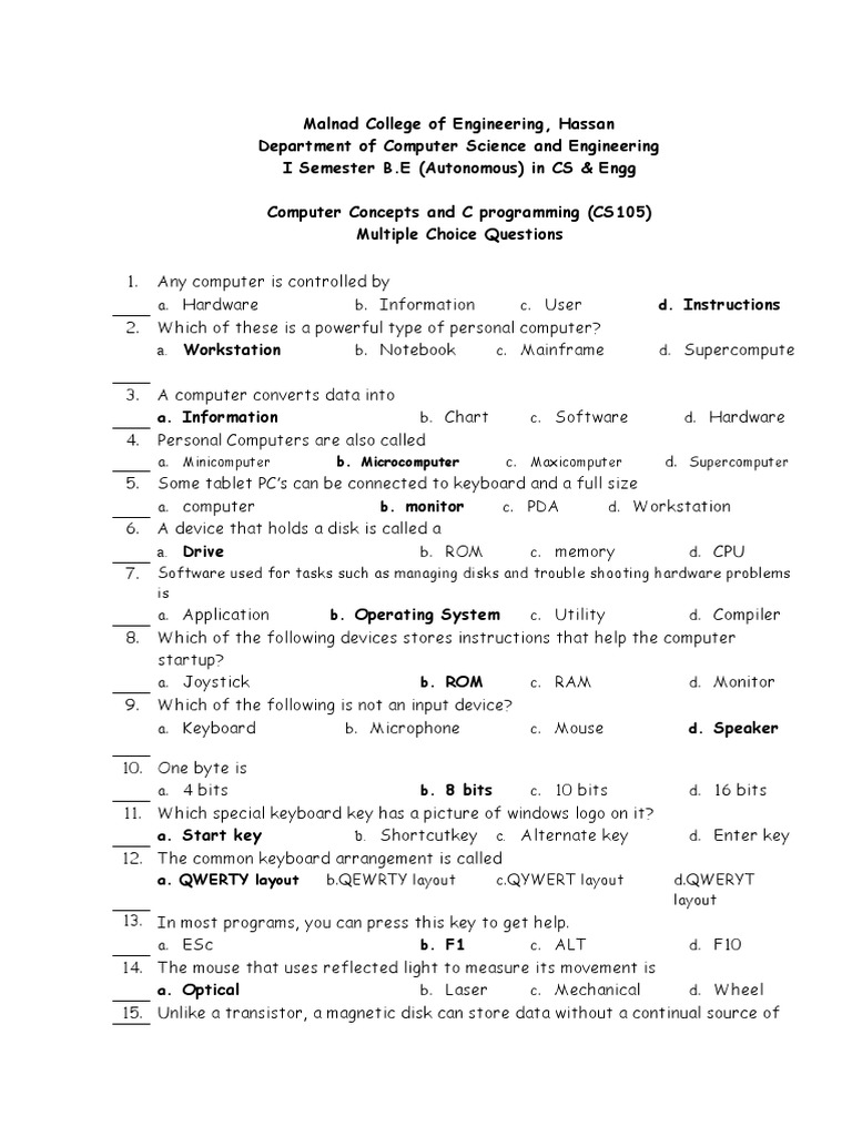 Multiple Choice Questions-Ccp | PDF | C (Programming Language) | Printer (Computing)