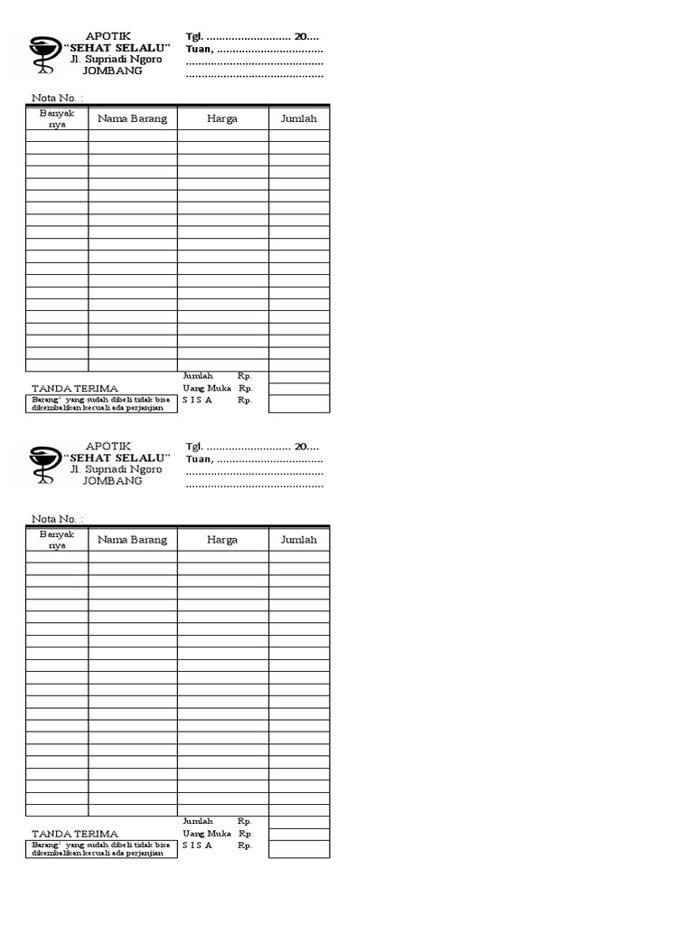 Nota Pembelian Apotik Sehat Selalu | PDF | Memasak, Makanan, & Anggur ...