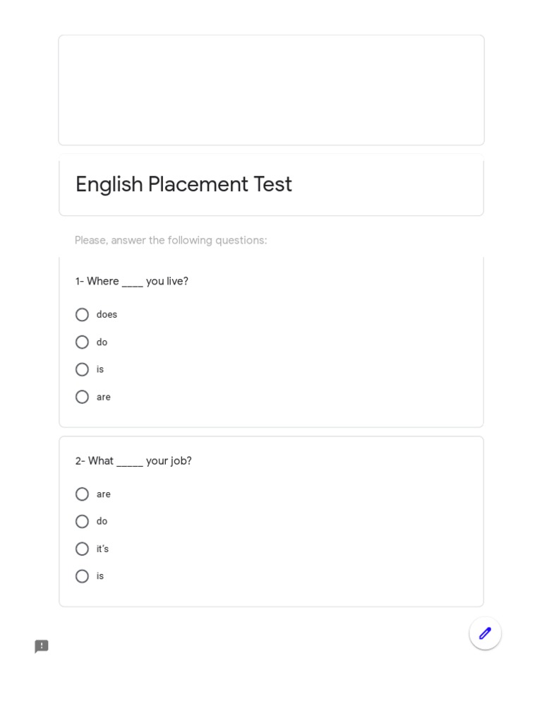 English Placement Test: Please, Answer The Following Questions | PDF