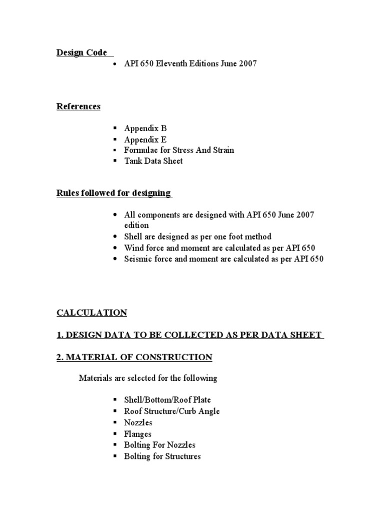 Storage Tank Design Calculations Guide | PDF | Strength Of Materials ...