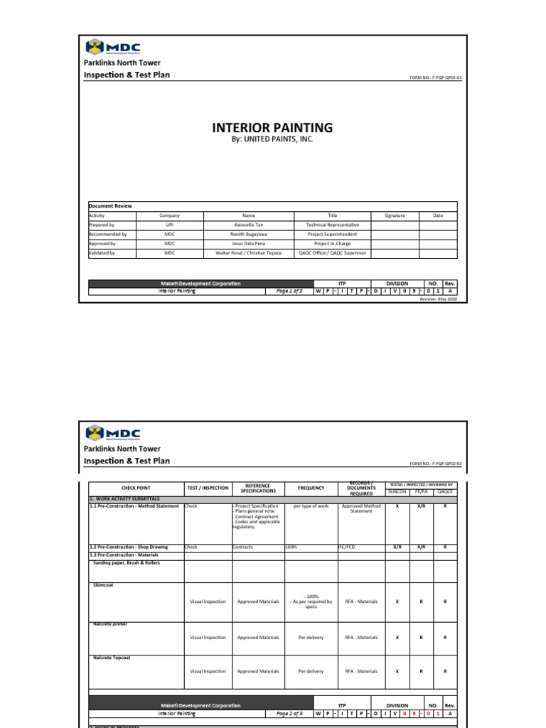 Interior Painting: Inspection & Test Plan | PDF | Systems Engineering ...
