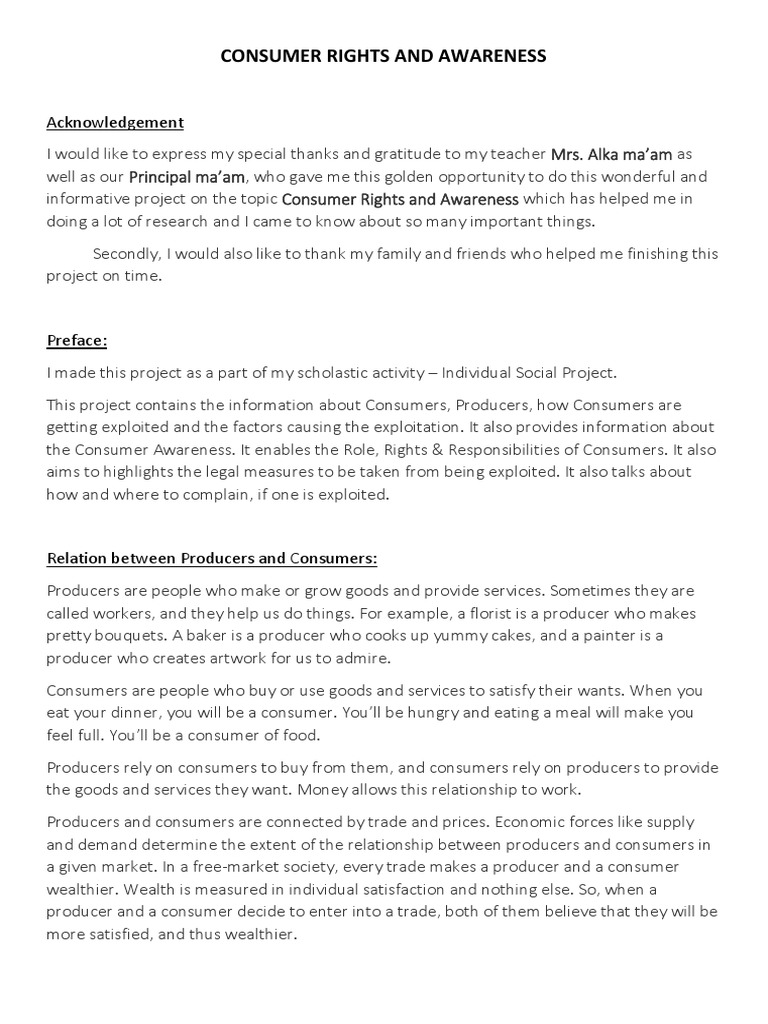 Consumer Rights and Awareness Project | PDF | Marketing | Consumer ...