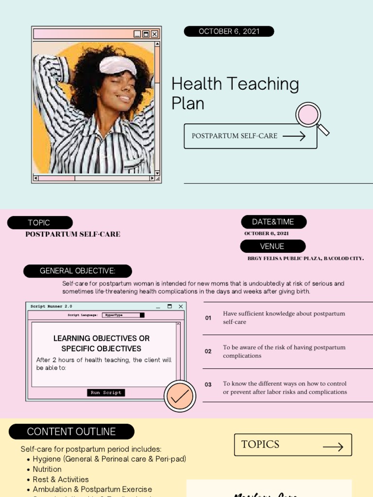 Health Teaching Plan: OCTOBER 6, 2021 | PDF | Postpartum Period ...