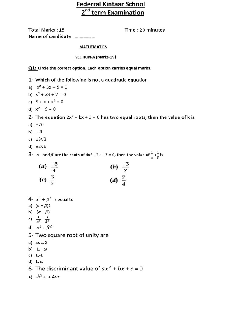 10th Mathematics Paper | PDF | Quadratic Equation | Euclidean Plane ...
