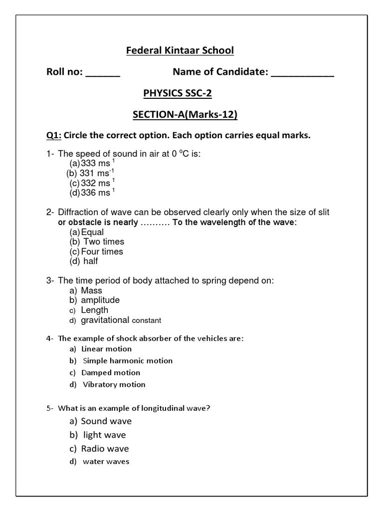 10th Class Physics Paper | PDF | Sound | Waves