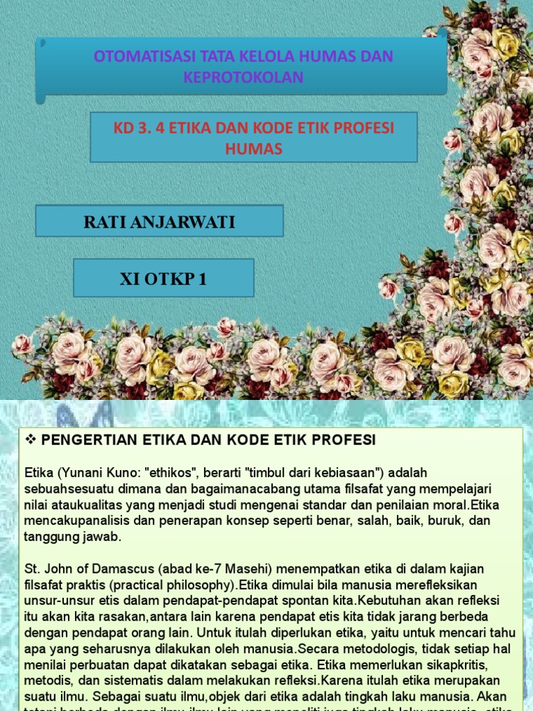 KD 3.4 Etika Dan Kode Etik Profesi Humas | PDF