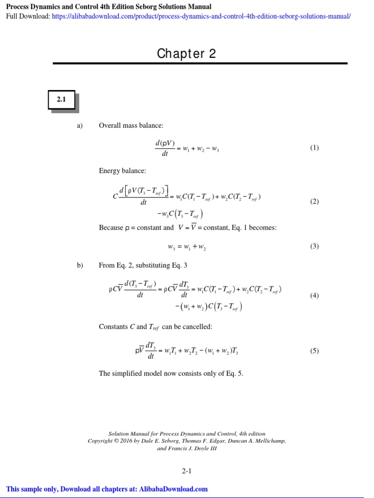 Process Dynamics and Control 4th Edition Seborg Solutions Manual | PDF ...