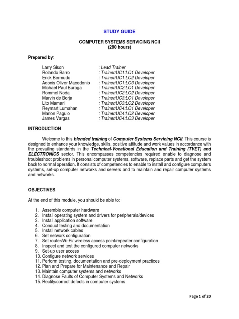 Computer Systems Servicing NCII Overview | PDF | Computer Network ...