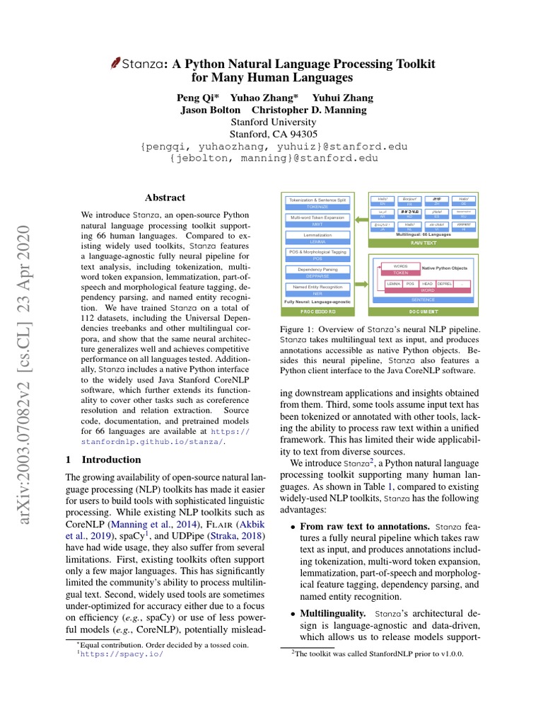 Sta N Z A: A Python Natural Language Processing Toolkit For Many Human ...