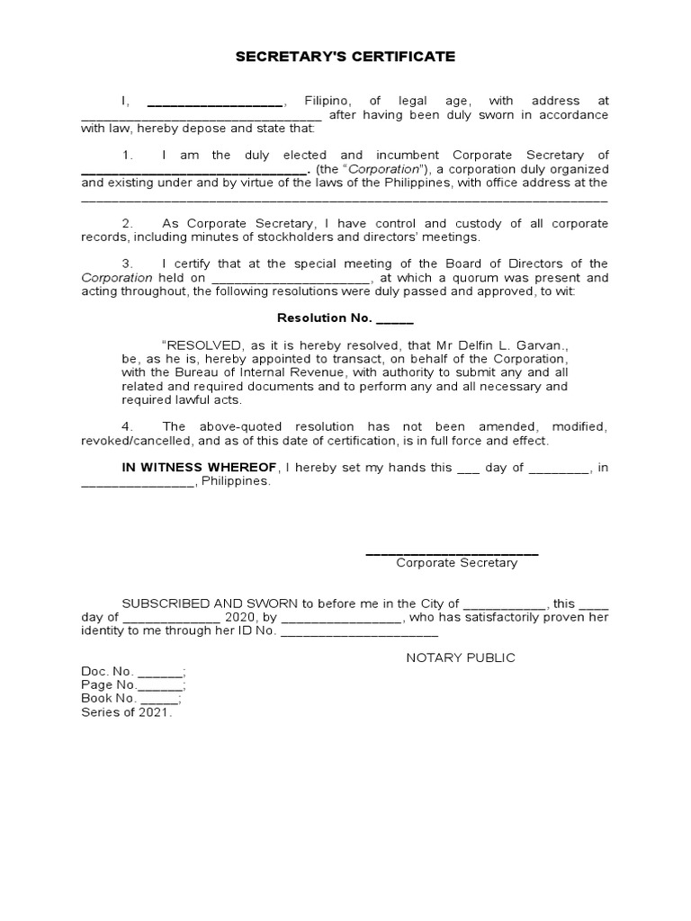 Sec CErt For BIR Rep | PDF