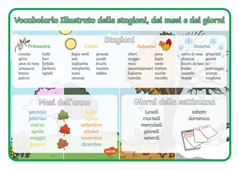 Vocabolario Illustrato Giorni Mesi Stagioni | PDF
