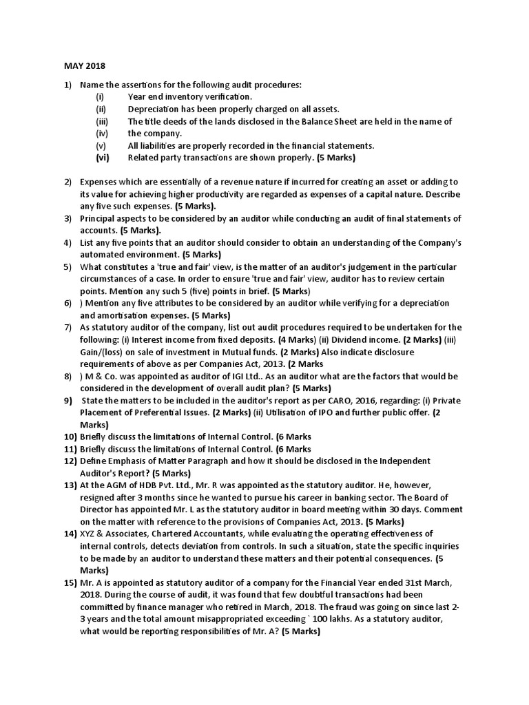 Auditing Exam Questions and Answers Guide | PDF | Audit | Auditor's Report