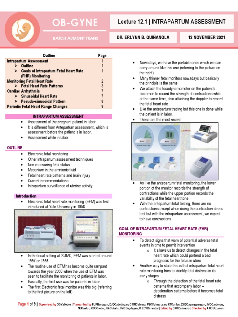 L12.1-OB-Intrapartum Assessment (Nov1221) | PDF | Heart Rate | Fetus