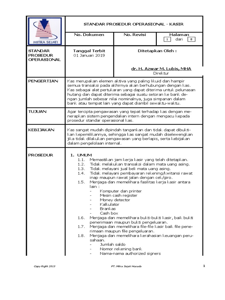 SOP - Kasir | PDF