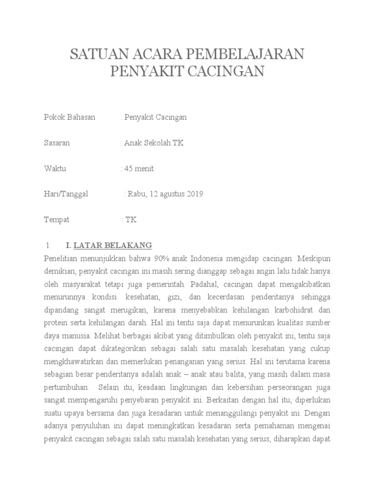 Satuan Acara Pembelajaran Penyakit Kecacingan | PDF