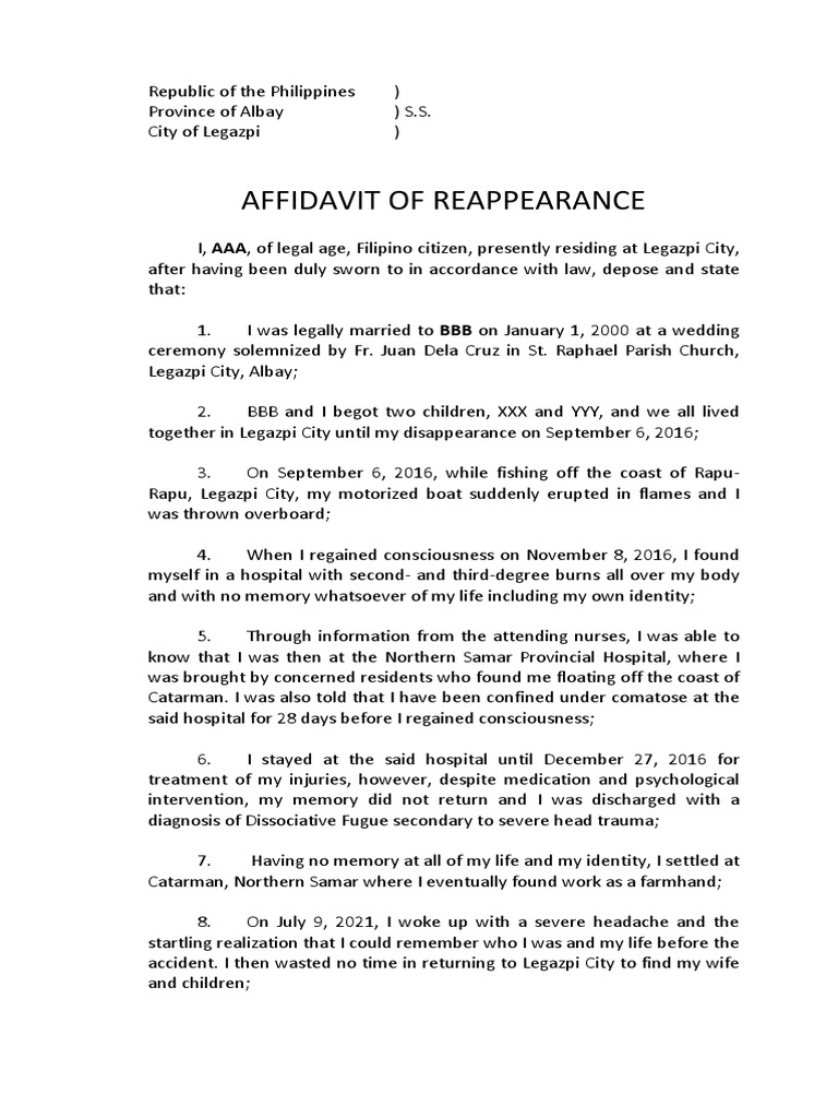 Affidavit of Reappearance | PDF | Affidavit | Common Law
