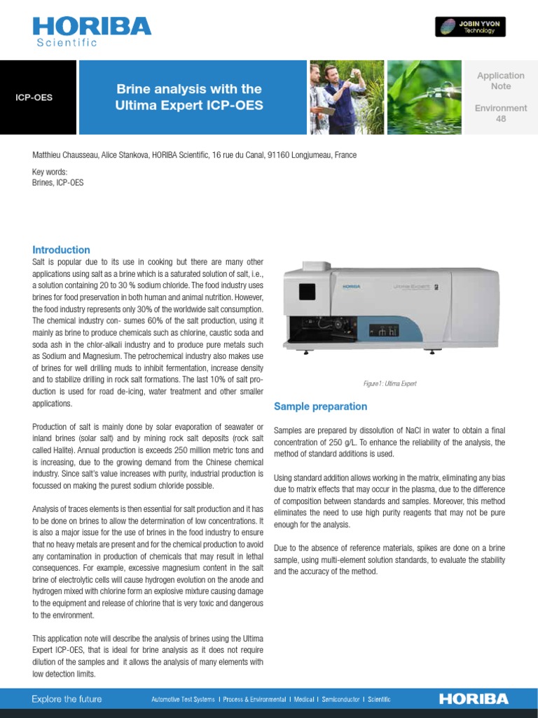 Brine Analysis With The Ultima Expert ICP-OES | PDF | Sodium Chloride | Chemistry