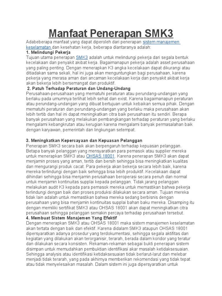 Manfaat Penerapan SMK3 | PDF