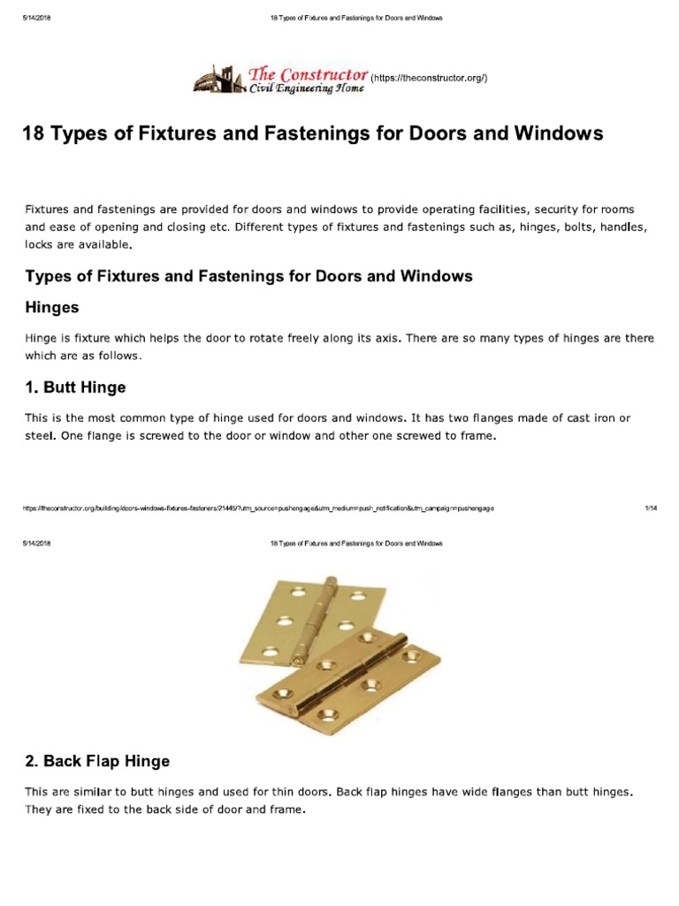 18 Types of Fixtures and Fastenings For Doors and Windows | PDF