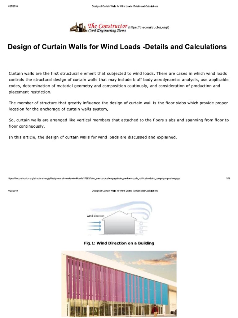 Design of Curtain Walls For Wind Loads - Details and Calculations | PDF
