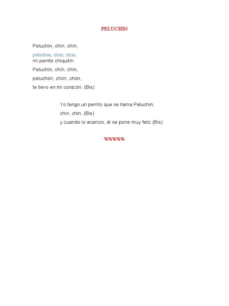 Canción de Peluchín, mi perrito feliz | PDF | Estudios de idiomas ...