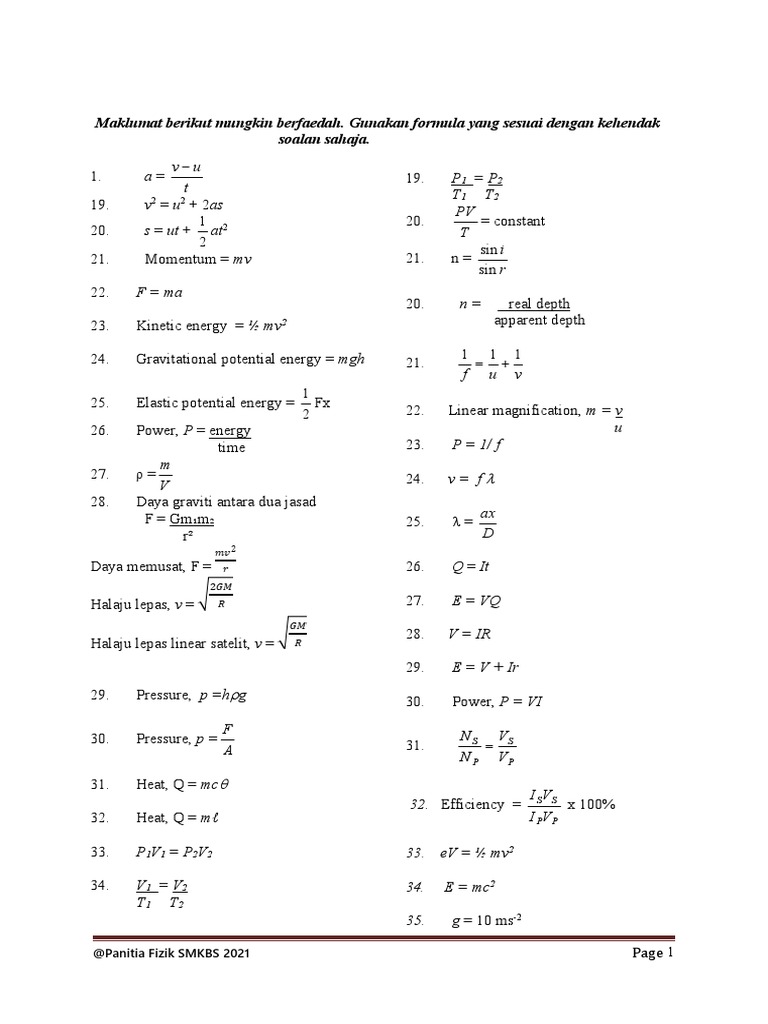 Rumus Fizik 2021 | PDF | Physical Phenomena | Applied And Interdisciplinary Physics