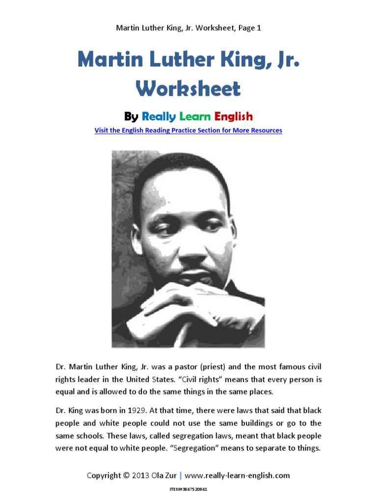 Worksheet - Martin Luther King JR | PDF | Martin Luther King Jr ...