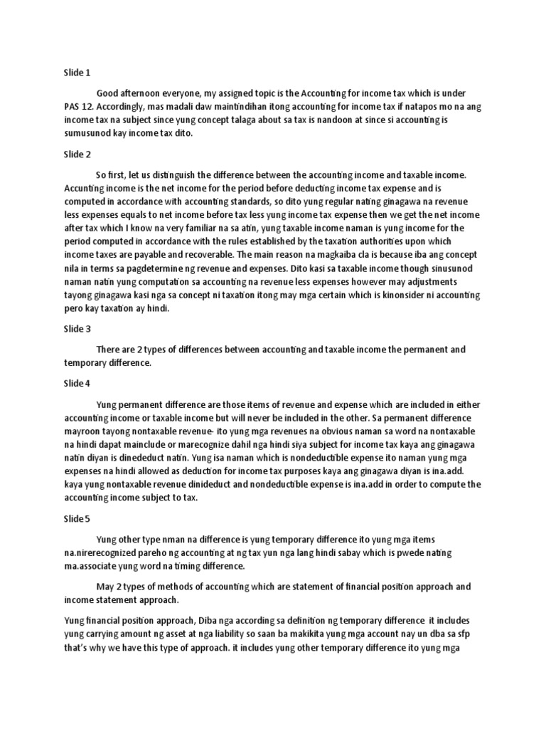 Accounting For Income Tax-Report Script | PDF | Deferred Tax | Depreciation