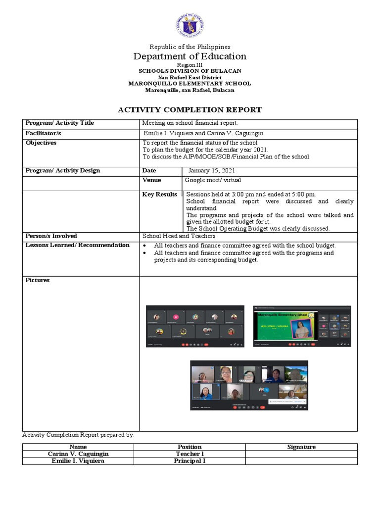 Department of Education: Activity Completion Report | PDF | Trade ...