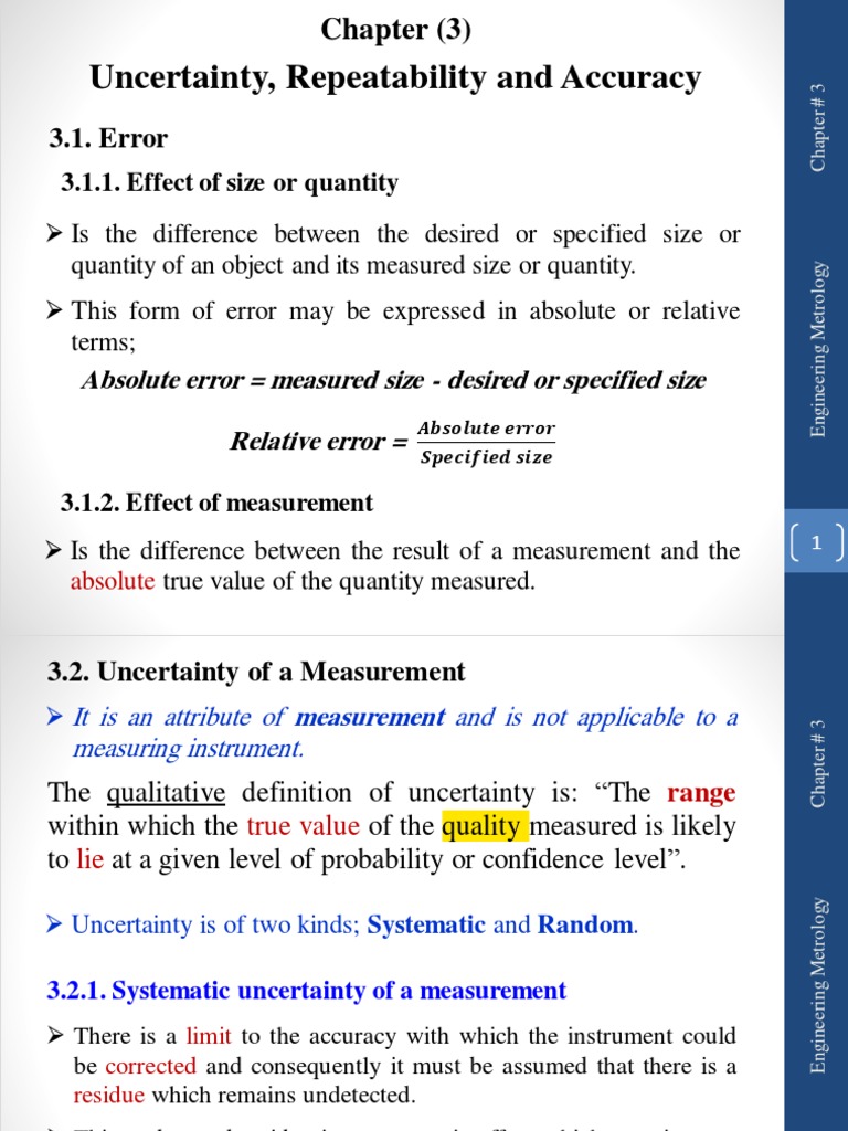 CH 3 - Uncertainty, Repeatability and Accuracy | PDF | Uncertainty ...