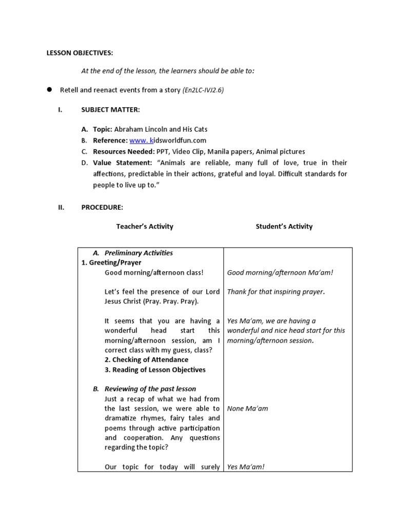 LP-Grade-2 Abraham Lincoln and His Cats | PDF | Pet | Reading Comprehension