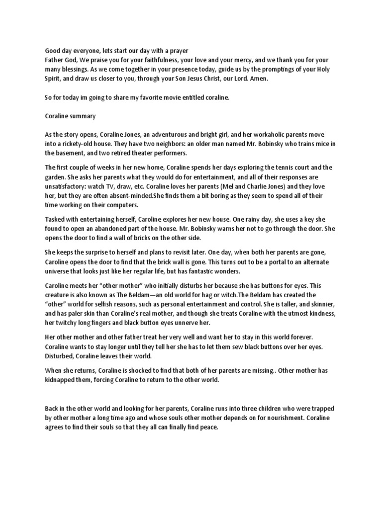 Coraline Summary | PDF