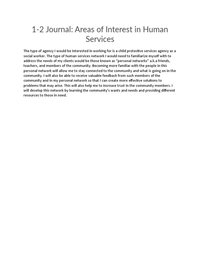 1-2 Journal - Areas of Interest in Human Services | PDF