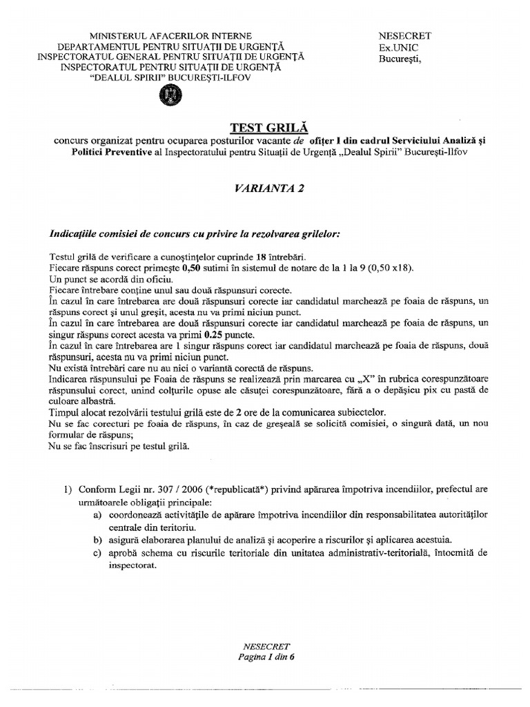 Test Grila Concurs SAPP | PDF